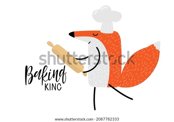 Baking King Text Cartoon Fox Rolling Stock Vector (Royalty Free ...