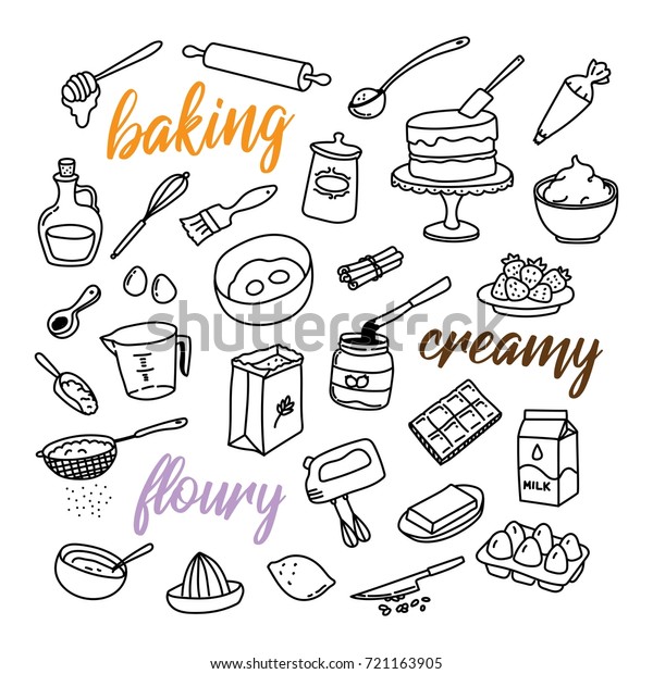 Baking Related Hand Drawn Doodle Icons Stock Vector (Royalty Free ...