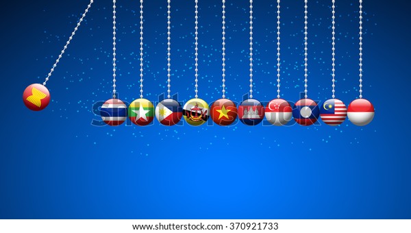 Balancing balls concept, Asean Economic Community circle flags