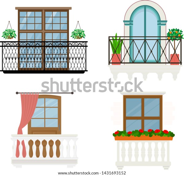 Balcony Vector Vintage Balconied Railing Windows Stock Vector (Royalty ...