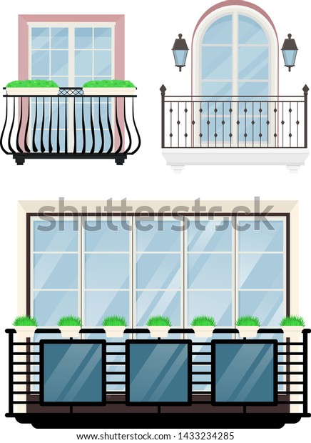 Balcony Vector Vintage Balconied Railing Windows Stock Vector (Royalty ...