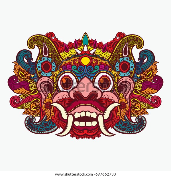 Bali Mask Hand Drawing Line Art Stock Vector (Royalty Free) 697662733 ...