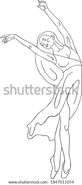 Ballet Dancer Line Art Drawing Style Stock Vector (Royalty Free ...