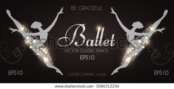 Ballet School Flyer Template. Ballerina Silhouette with Glittering ...