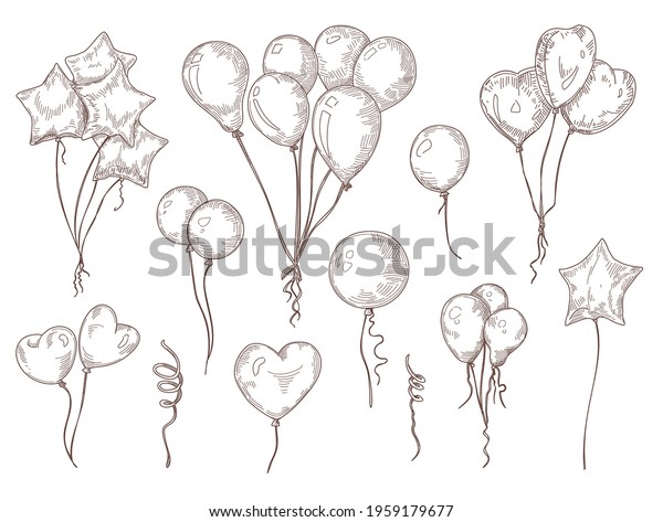 Balloons On String Hand Drawn Illustrations Stock Vector (Royalty Free ...