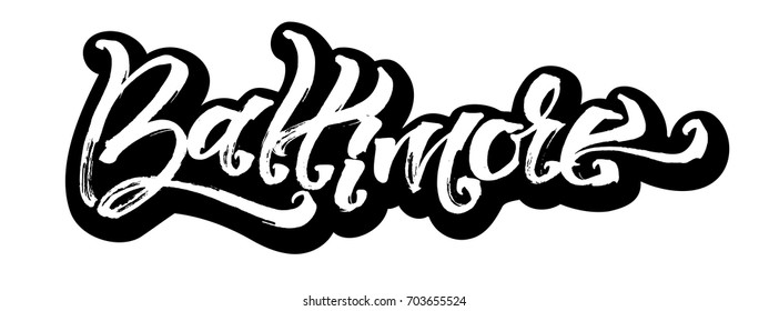 Baltimore Sticker Modern Calligraphy Hand Lettering Stock Vector ...