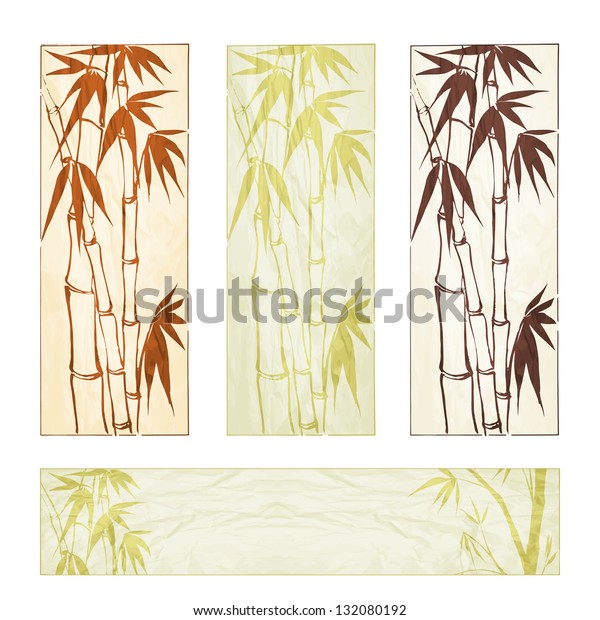 Bamboo Banner Set Stock Vector (Royalty Free) 132080192