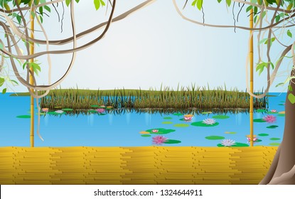 Bamboo Raft River Stock Vector (Royalty Free) 1324644911 | Shutterstock