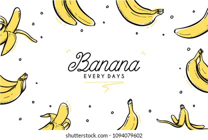Banana Background Frame Hand Drawn Style Stock Vector (Royalty Free ...