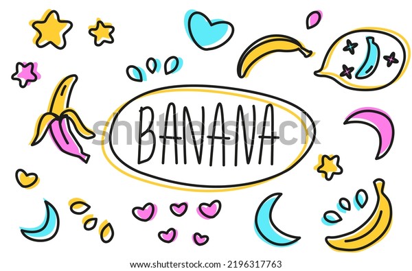 Bananas Sticker Pack Cute Set Stickers Stock Vector (Royalty Free ...
