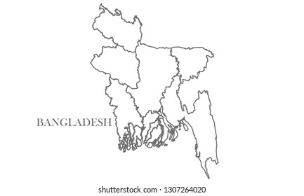 Bangladesh Gray Line Map Stock Vector (Royalty Free) 1307264020 ...