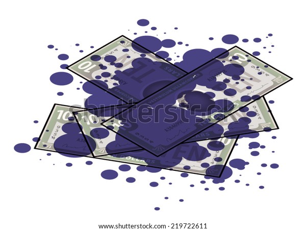 Bank notes stained with purple dye from an anti-theft dye bomb.