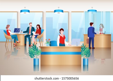 Bank Office Interior Administrator Bank Managers Stock Vector (Royalty ...