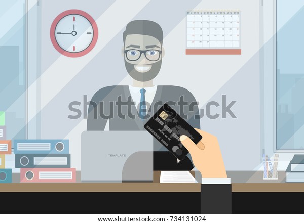 Bank Teller Behind Window Hand Bank Stock Vector (Royalty Free ...
