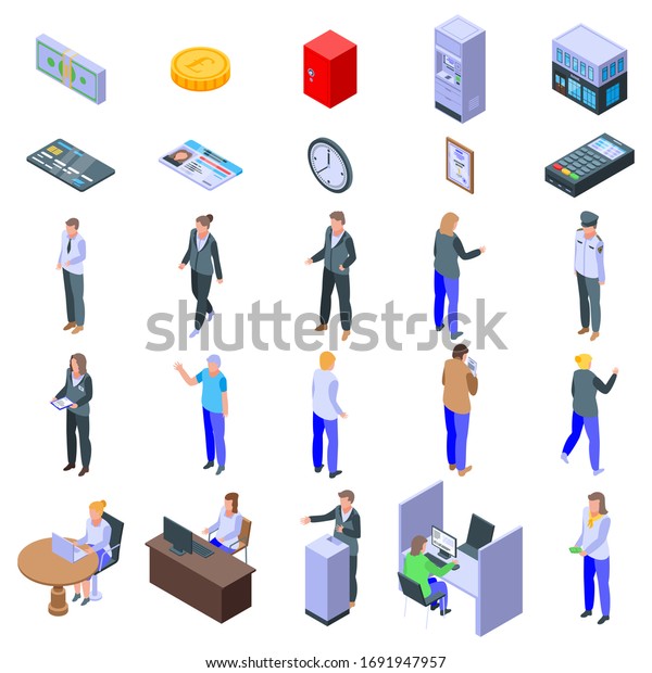 Bank Teller Icons Set Isometric Set Stock Vector (Royalty Free ...