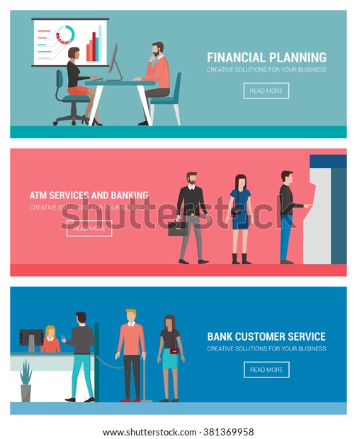 Banking Finance Banners Set Financial Planning Stock Vector (Royalty ...