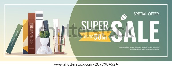 Banner Design Study Supplies Studying Education Stock Vector (Royalty ...