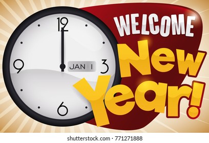 Banner Giant Clock Announcing New Year Stock Vector (Royalty Free ...