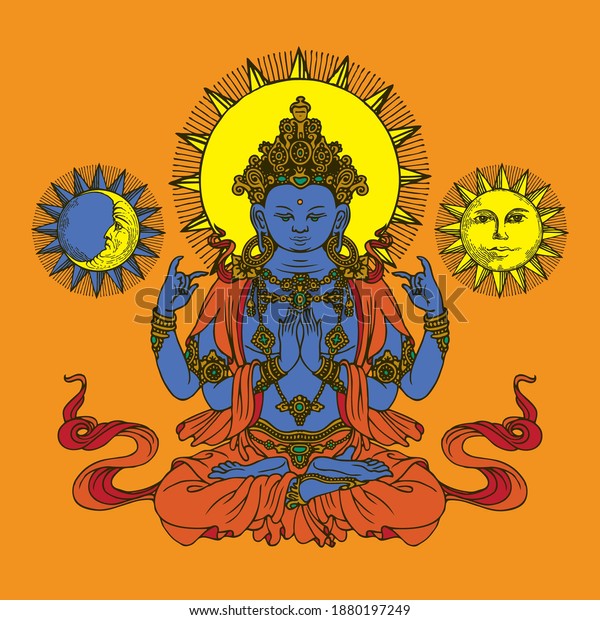 Banner Handdrawn Krishna Sun Moon On Stock Vector (Royalty Free ...