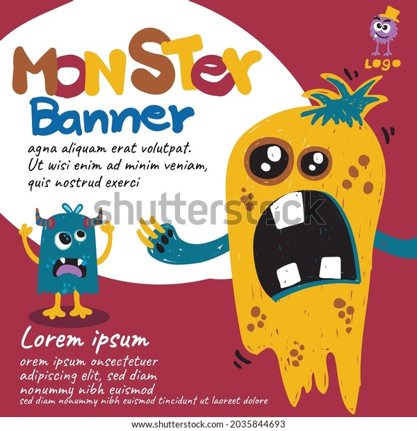 Banner Monster Alien Cute Colorful Happy Stock Vector (Royalty Free ...
