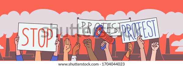 Banner Protest Placards Posters Human Hands Stock Vector (Royalty Free ...