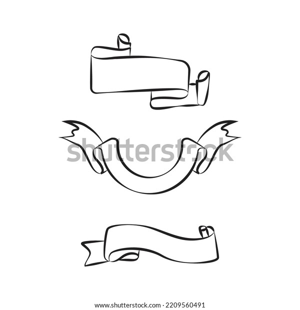 Vektor Stok Banner Scroll Ribbon Outline Drawing Vector (Tanpa Royalti ...
