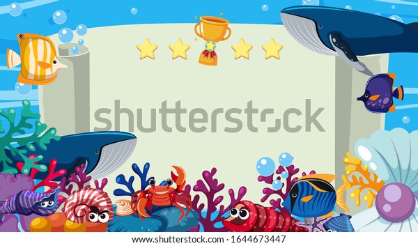 Banner Template Sea Creatures Swimming Ocean Stock Vector (Royalty Free ...