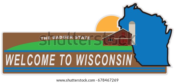 Banner Welcome Wisconsin Elements State Map Stock Vector (Royalty Free ...
