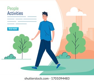 Banner Young Man Walking Cityscape Vector Stock Vector (Royalty Free ...