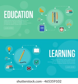 Banners Education Learning Infographics Concept Icons Stock Vector ...