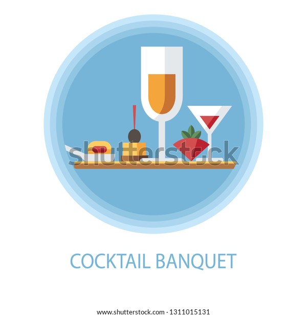 Banquet, cocktail party flat vector illustration. Catering serving ...