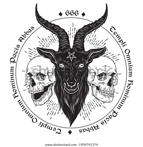 Baphomet Demon Goat Head Hand Drawn 库存矢量图（免版税）1904741374