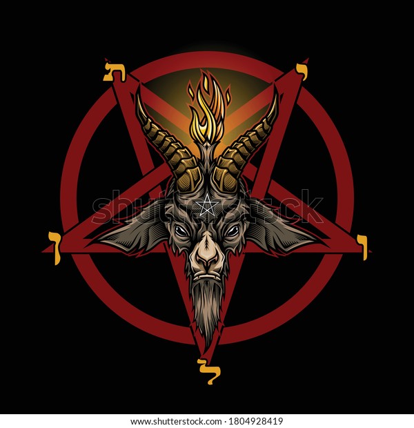 Baphomet goat head. Colorful vector illustration in stylish engraving ...