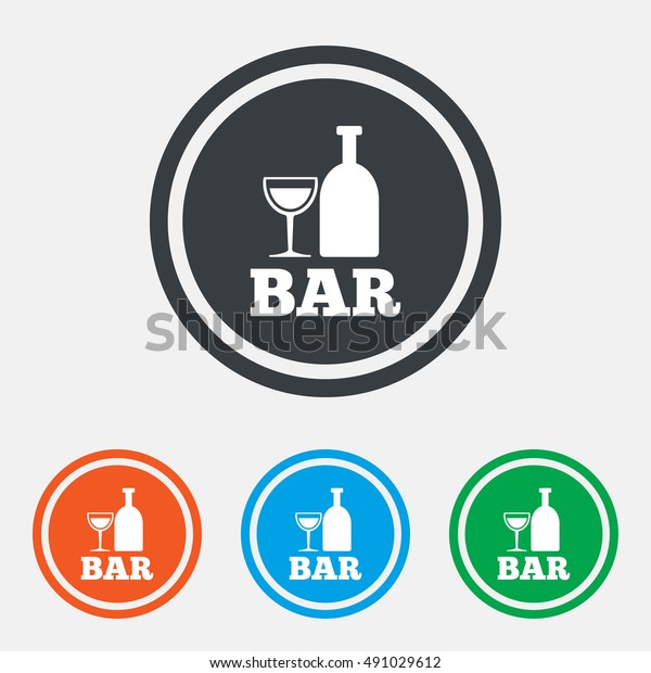 Bar Pub Sign Icon Wine Bottle Stock Vector (Royalty Free) 491029612