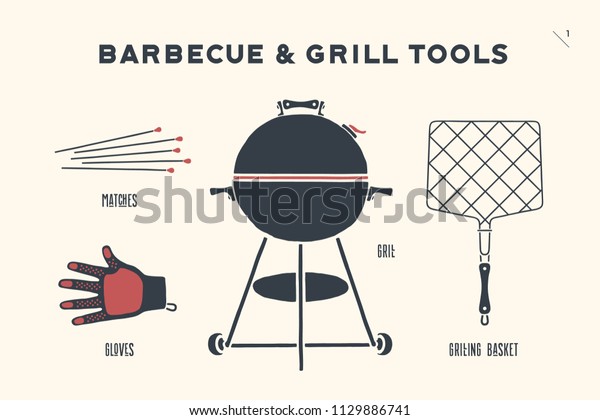 Barbecue, grill set. Poster bbq diagram and scheme - barbecue grill tools. Set of bbq stuff ...