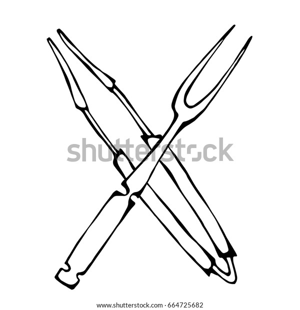 Barbecue Grill Tools Crossed Fork Tongs Stock Vector (Royalty Free ...