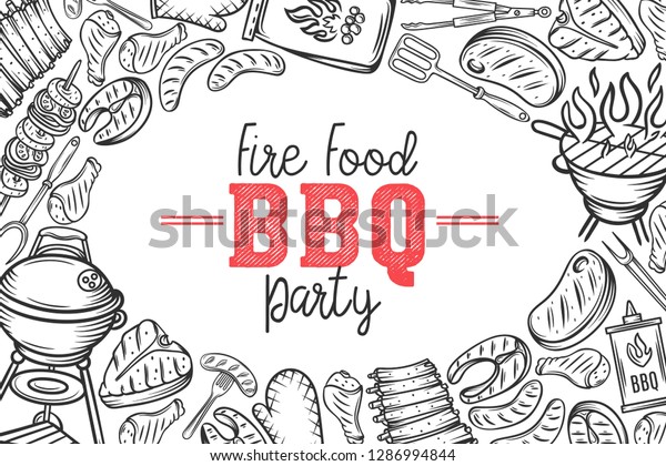 Barbecue Layout Bbq Party Outline Meat Stock Vector (Royalty Free ...