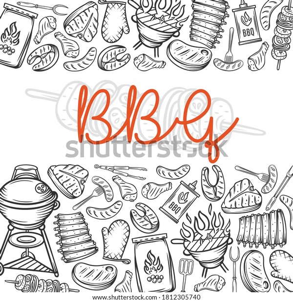 Barbecue Page Layout Bbq Party Outline Stock Vector (Royalty Free ...
