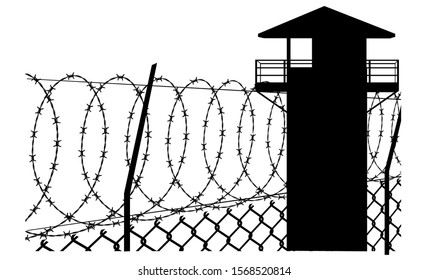 Barbed Wire Prison Fence Vector Illustration Stock Vector (Royalty Free ...