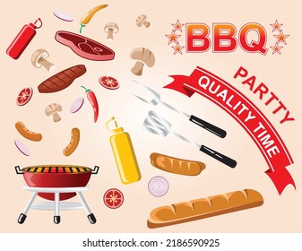 Barbeque Party Quality Time Color Vector Stock Vector (Royalty Free ...