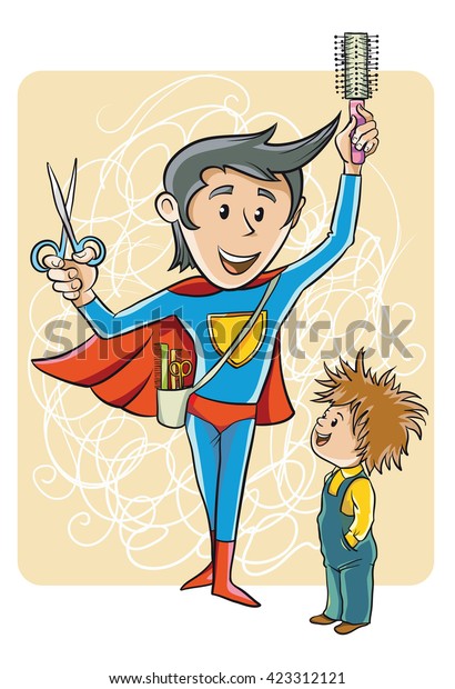 Barber Hero Costume Tools Standing Front Stock Vector (Royalty Free ...