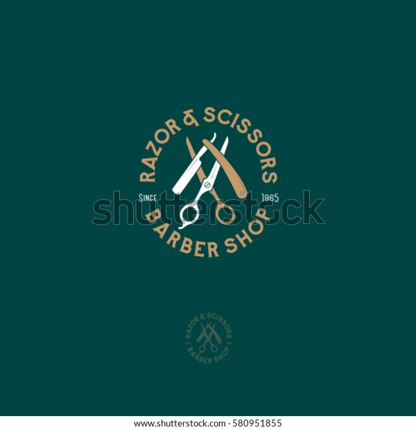 Barber Shop Logo Scissors Razor Letters Stock Vector (Royalty Free ...