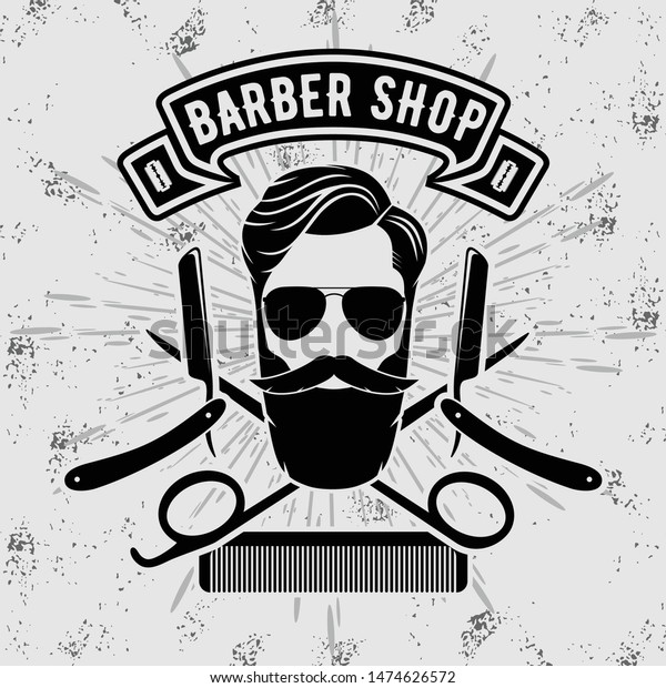 Vetor stock de Barber Shop Poster Banner Template Hipster (livre de ... Vetor stock de Barber Shop Poster Banner Template Hipster (livre de ...
