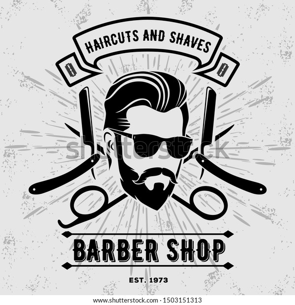 Vetor stock de Barber Shop Poster Banner Template Hipster (livre de ... Vetor stock de Barber Shop Poster Banner Template Hipster (livre de ...