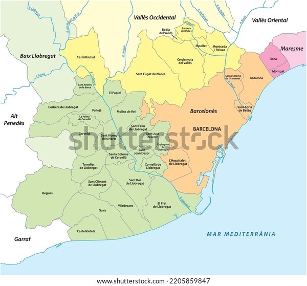 Barcelona Metropolitan Area Vector Map Stock Vector (Royalty Free ...