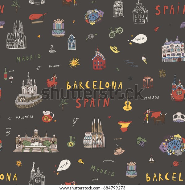 Barcelona Spain City Doodle Objects Cartoon Stock Vector (Royalty Free ...