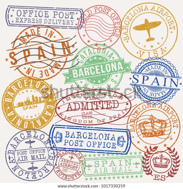 Barcelona Spain Stamp Vector Art Postal Passport Design Badge.