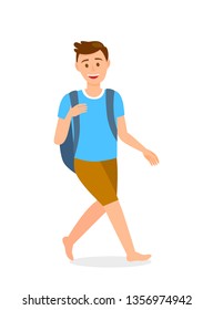 Barefooted Man Backpack Cartoon Character Holidaymaker: เวกเตอร์สต็อก ...