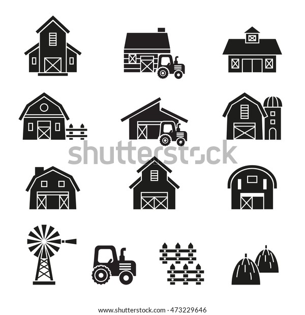 Barn Farm Building Icon Set: เวกเตอร์สต็อก (ปลอดค่าลิขสิทธิ์) 473229646 ...