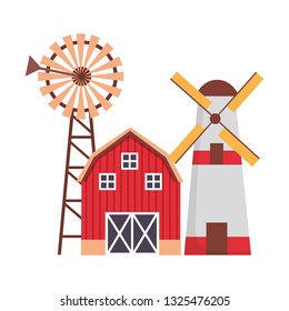 Barn Windmill Tractor Stock Vector (Royalty Free) 1325476205 | Shutterstock
